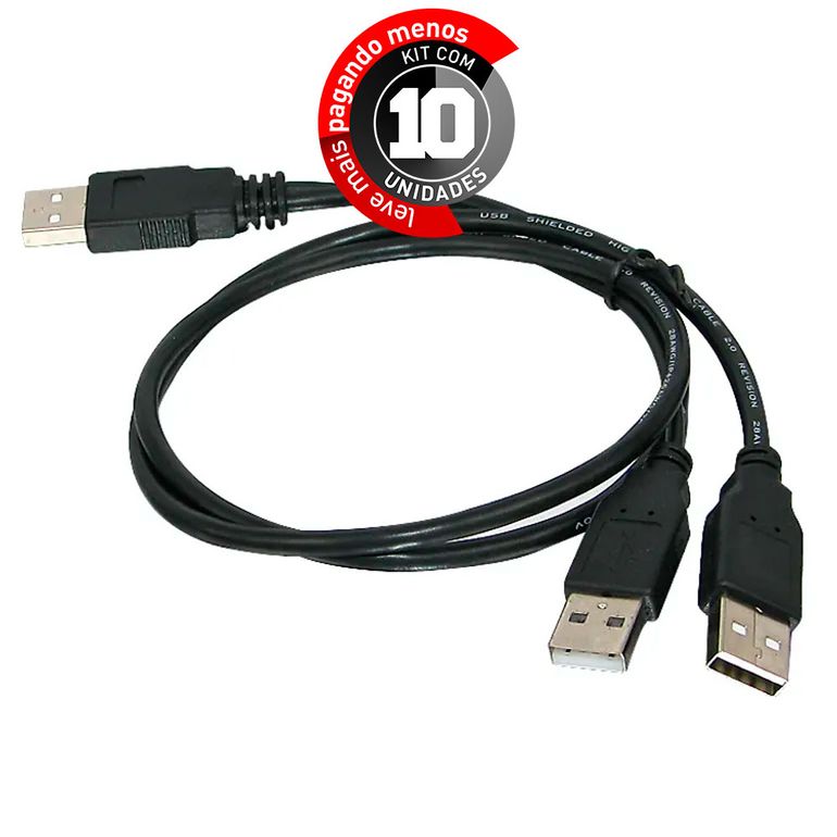 Kit com 10 Cabo USB para HD Externo - 1 USB x 2 USB - Cirilo Cabos