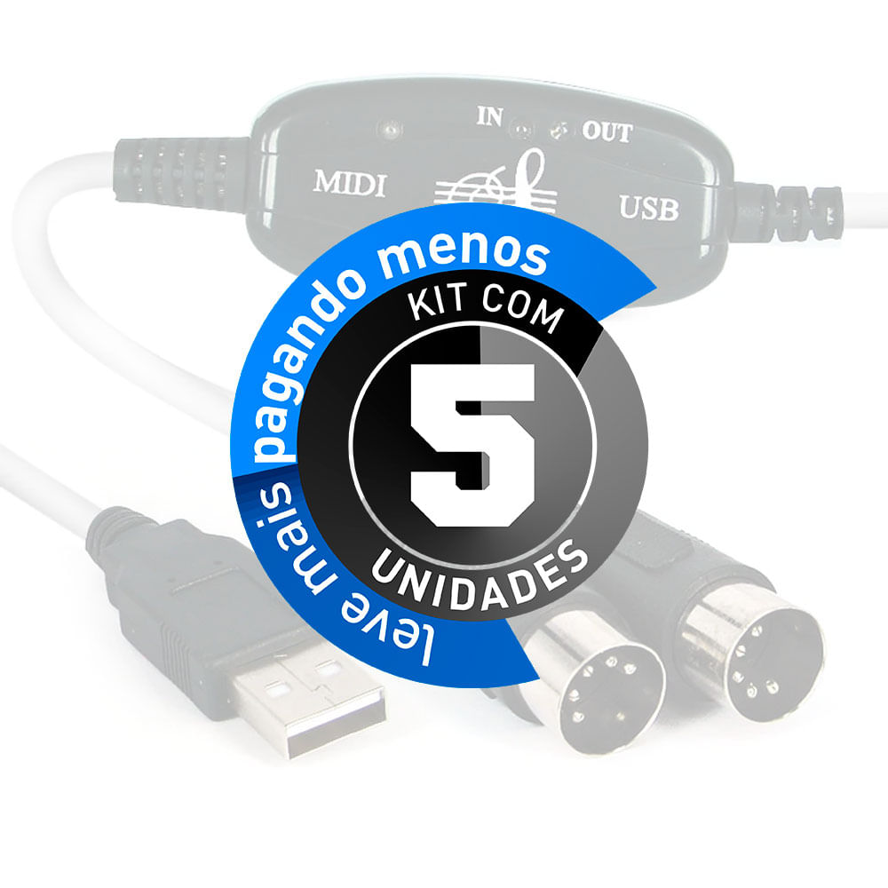 Kit com 5 Cabos Midi para USB - Cirilo Cabos