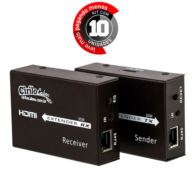 Kit 10 Extensor HDMI 30 Metros - Cat-5e Cat-6 - 3D - 1080P - Cirilo Cabos